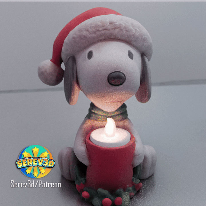 3D Printable Christmas Snoopy - Festive Candle Holder - 3D Print STL ...