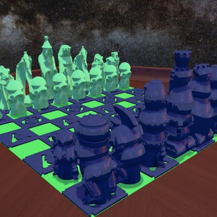 3D Printable Robots Versus Wizards Chess Set by Arian Croft