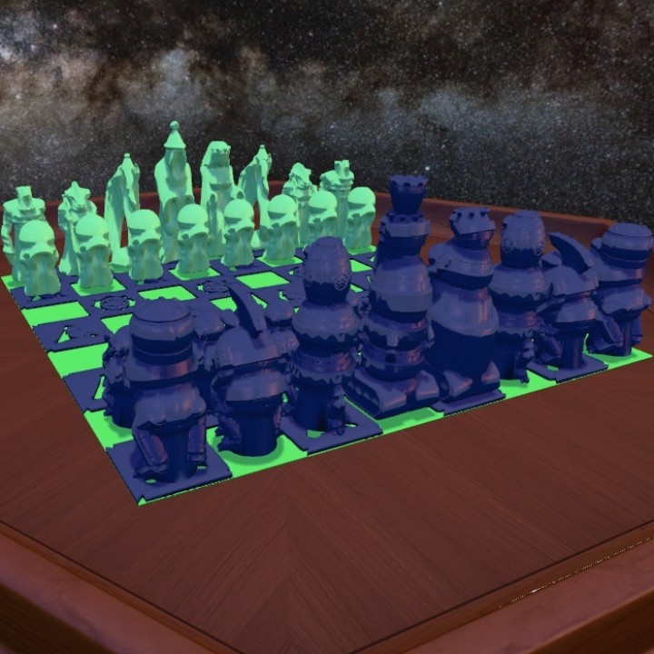 3D Printable Robots Versus Wizards Chess Set by Arian Croft