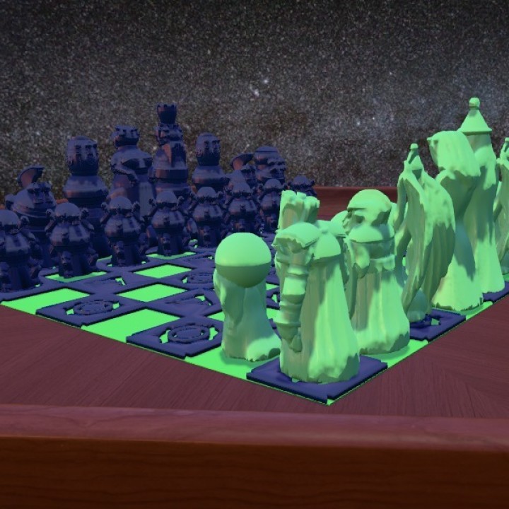 3D Printable Robots Versus Wizards Chess Set by Arian Croft