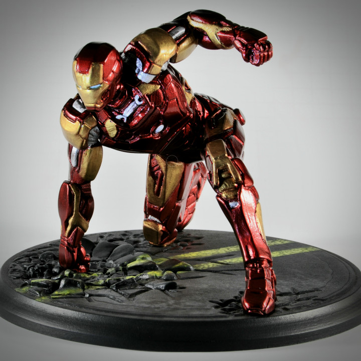 3D Print of IRONMAN MK42 - Super Hero Landing Pose - 20 CM base by GoKidd
