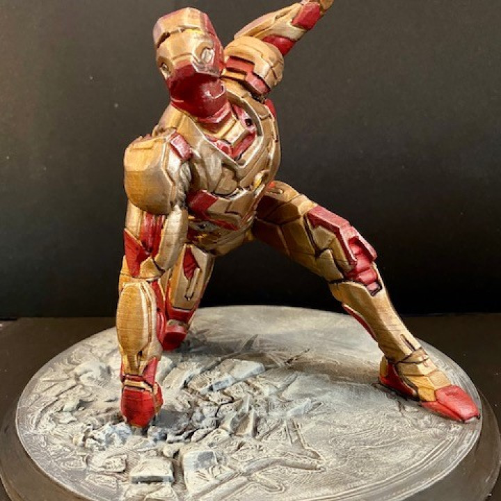 3D Print of IRONMAN MK42 - Super Hero Landing Pose - 20 CM base by Fitzwarin