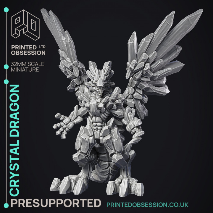 3D Printable Crystal Dragon - Large Dragon - PRESUPPORTED - Hell Hath ...
