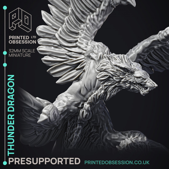3D Printable Thunder Dragon - Large Creature - PRESUPPORTED - Heaven ...