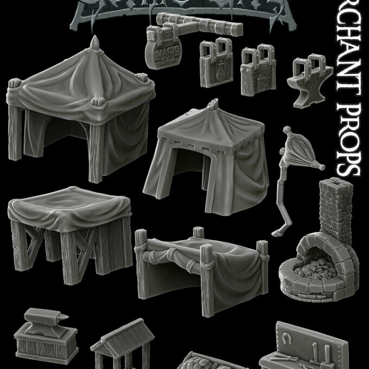 3D Printable Gothic City: Merchant Props by RocketPigGames