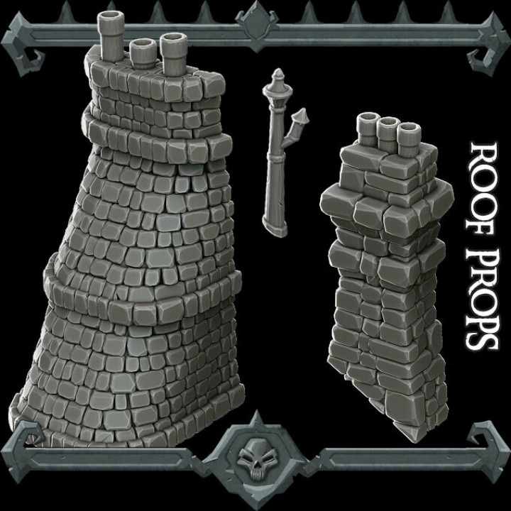 3D Printable Gothic City: Roof Props by RocketPigGames