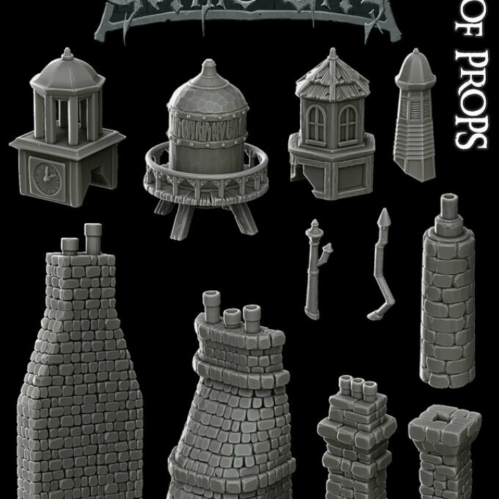 3D Printable Gothic City: Roof Props by RocketPigGames
