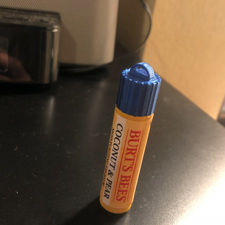 3D Printable Burt's Bees Chapstick Lid W/ Keychain Ring by Baxter Gonzalez