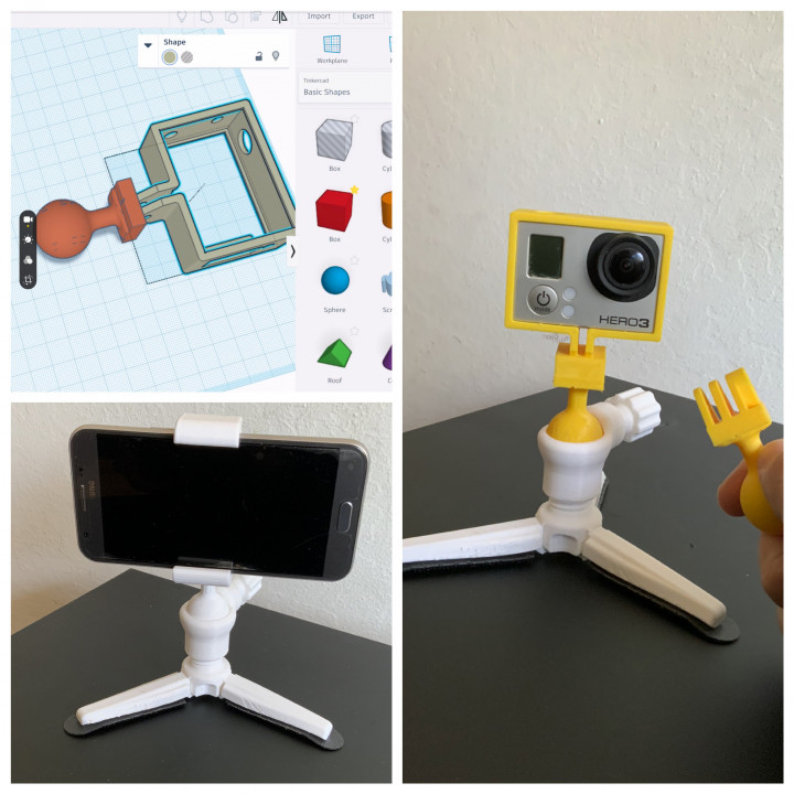 3D Printable GoPro mounts for phone tripod by Luis Munoz