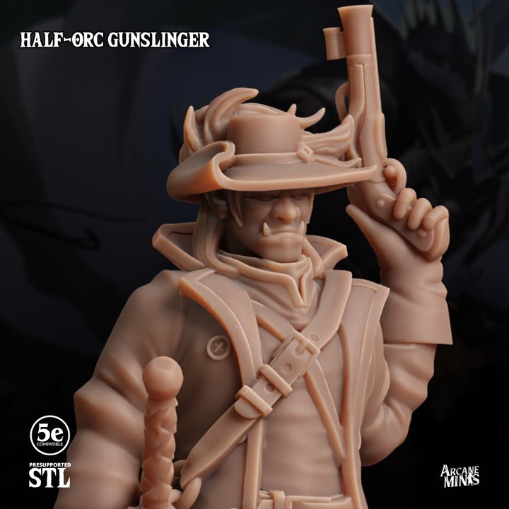 3D Printable Half-Orc Gunslinger - Merchant Guilds by Sordane Publishing