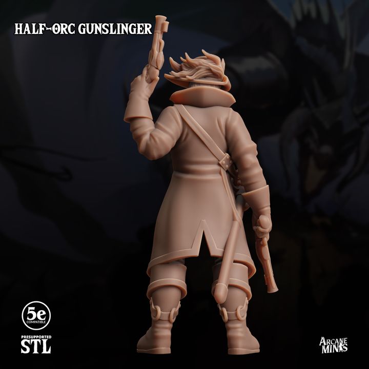 3D Printable Half-Orc Gunslinger - Merchant Guilds by Sordane Publishing
