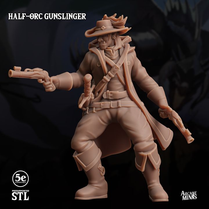 3D Printable Half-Orc Gunslinger - Merchant Guilds by Sordane Publishing