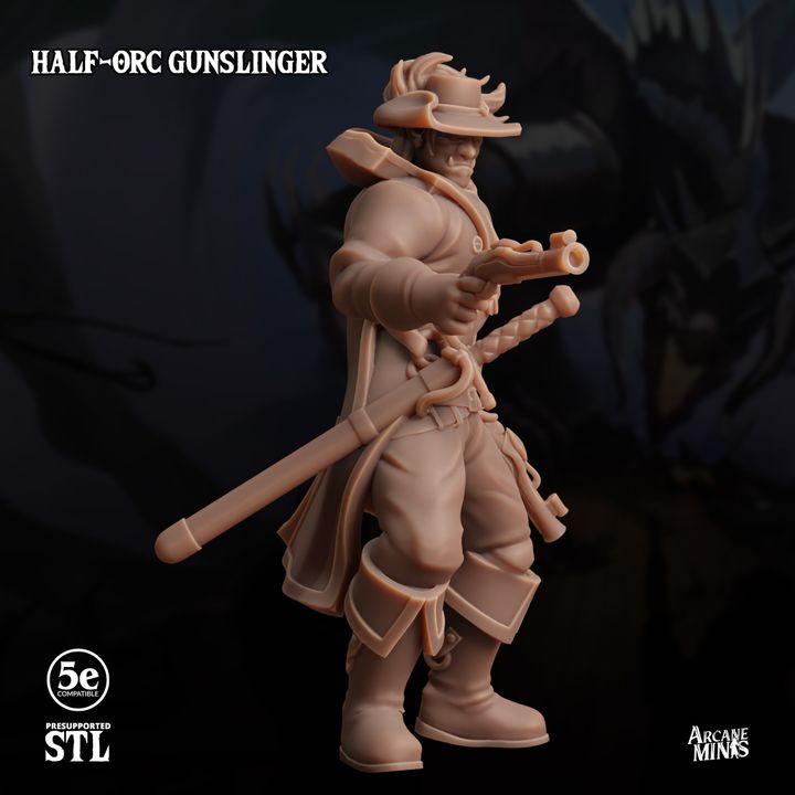 3D Printable Half-Orc Gunslinger - Merchant Guilds by Sordane Publishing