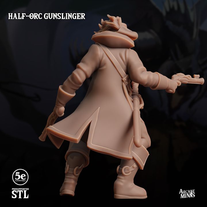 3D Printable Half-Orc Gunslinger - Merchant Guilds by Sordane Publishing