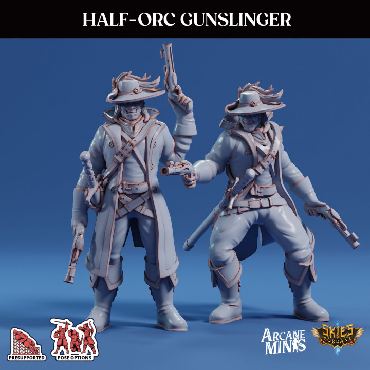 3D Printable Half-Orc Gunslinger - Merchant Guilds by Arcane Minis
