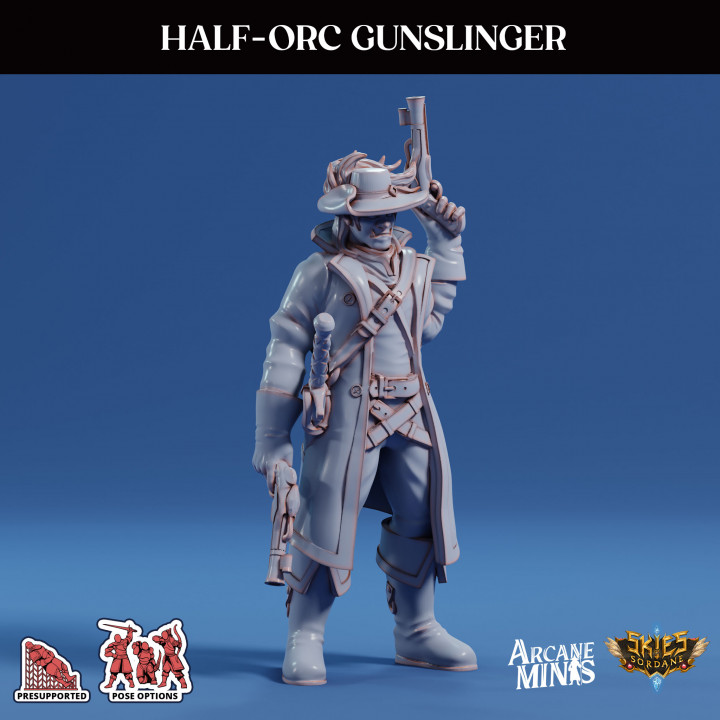3D Printable Half-Orc Gunslinger - Merchant Guilds by Arcane Minis