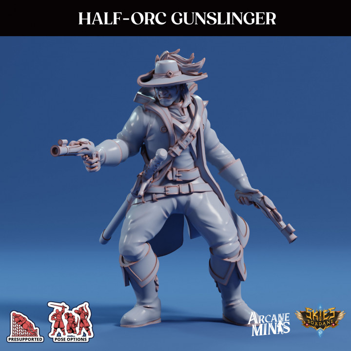 3D Printable Half-Orc Gunslinger - Merchant Guilds by Arcane Minis