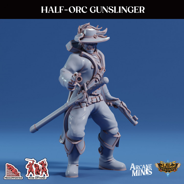 3D Printable Half-Orc Gunslinger - Merchant Guilds by Arcane Minis
