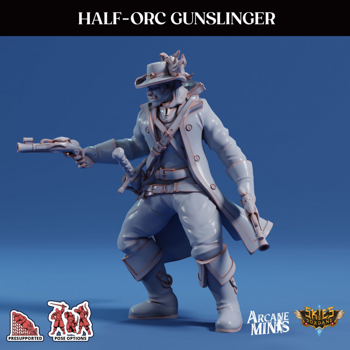 3D Printable Half-Orc Gunslinger - Merchant Guilds by Arcane Minis