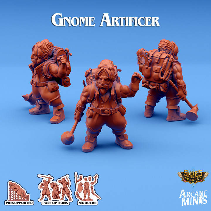 3D Printable Gnome Artificer - Merchant Guilds by Sordane Publishing