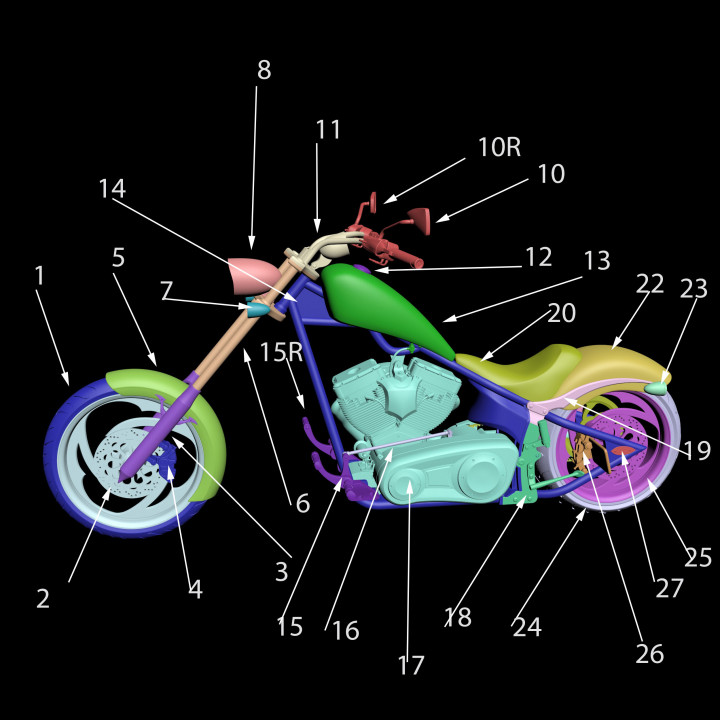 3D Printable Chopper Motorcycle 3D Model For Print by demis sarda