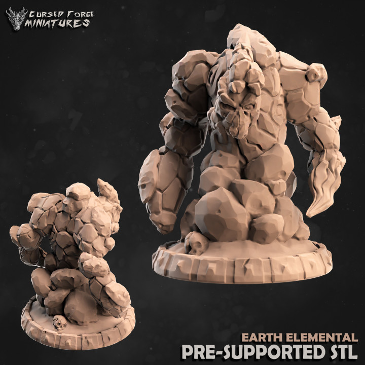 3D Printable Earth/Rock Elemental (supported) by Cursed Forge Miniatures