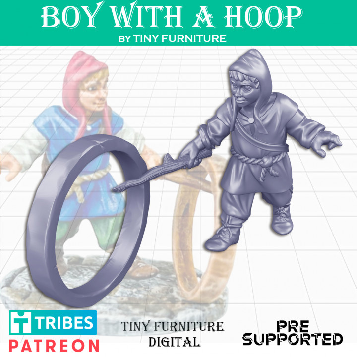 3D Printable Boy with hoop and stick by Tiny Furniture
