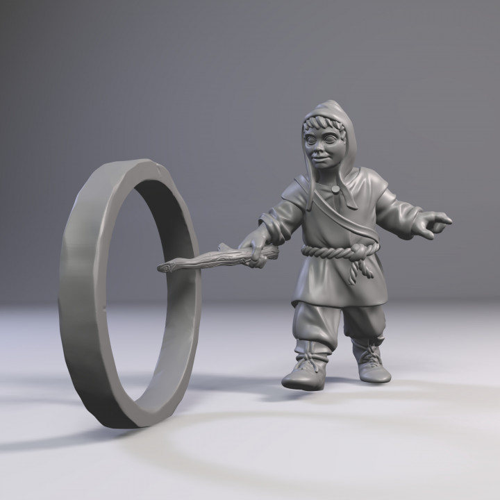3D Printable Boy with hoop and stick by Tiny Furniture