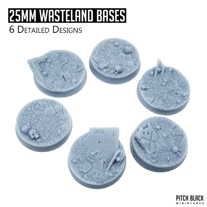 3D Printable 25mm Wasteland Bases - Detailed by Pitch Black Miniatures