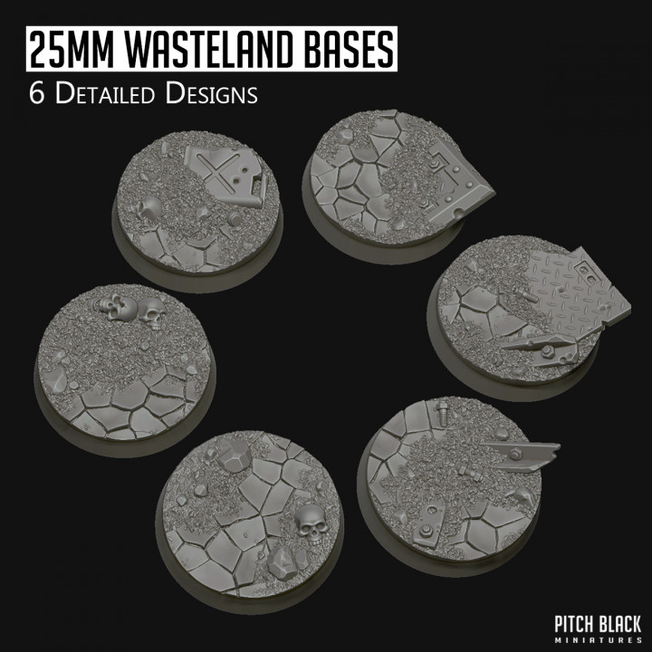 3D Printable 25mm Wasteland Bases - Detailed by Pitch Black Miniatures