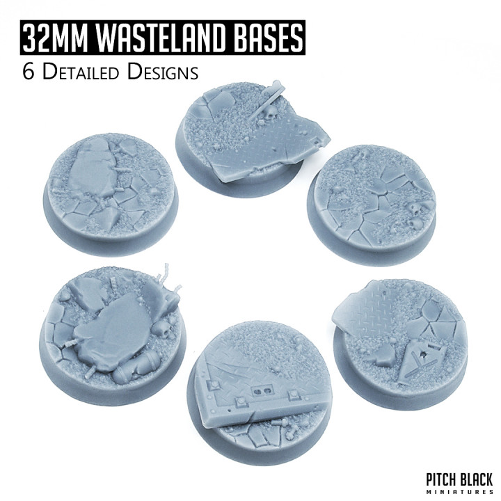 3D Printable 32mm Wasteland Bases - Detailed by Pitch Black Miniatures
