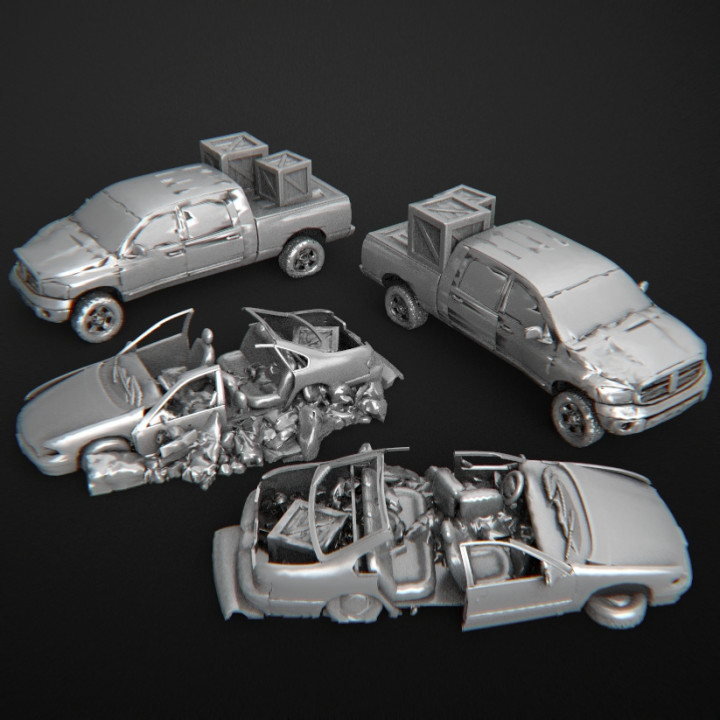 3D Printable demolished cars for coverage by Kino Prados Cordon