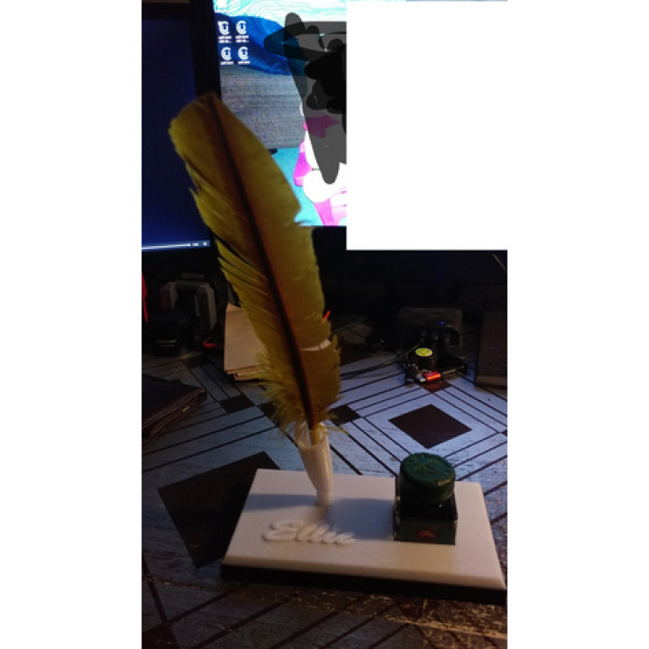 3D Printable quill stand with ink holder, without signature by William ...
