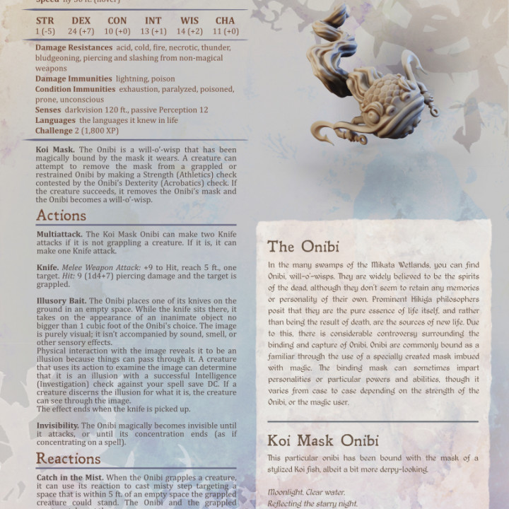 3D Printable Onibi Spirit with Koi Mask (Pre-Supported) by CobraMode