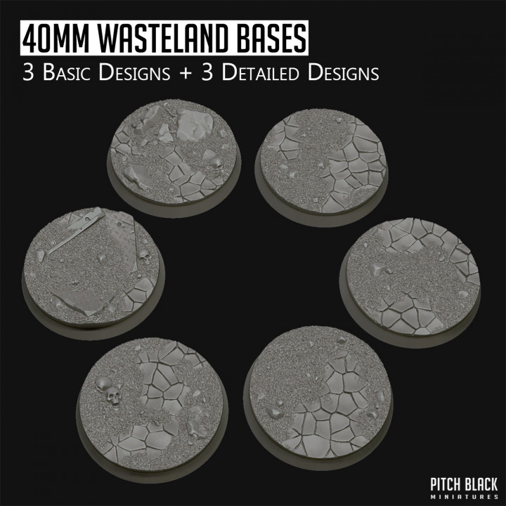 3D Printable 40mm Wasteland Bases by Pitch Black Miniatures