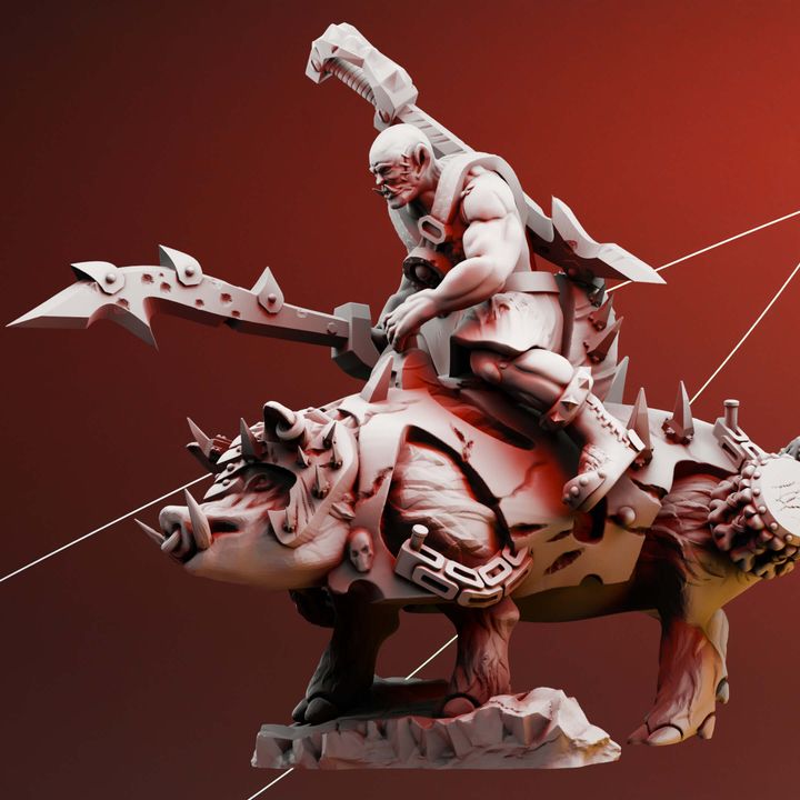 3D Printable Orc war boss riding a war boar - fantasy tabletop ...