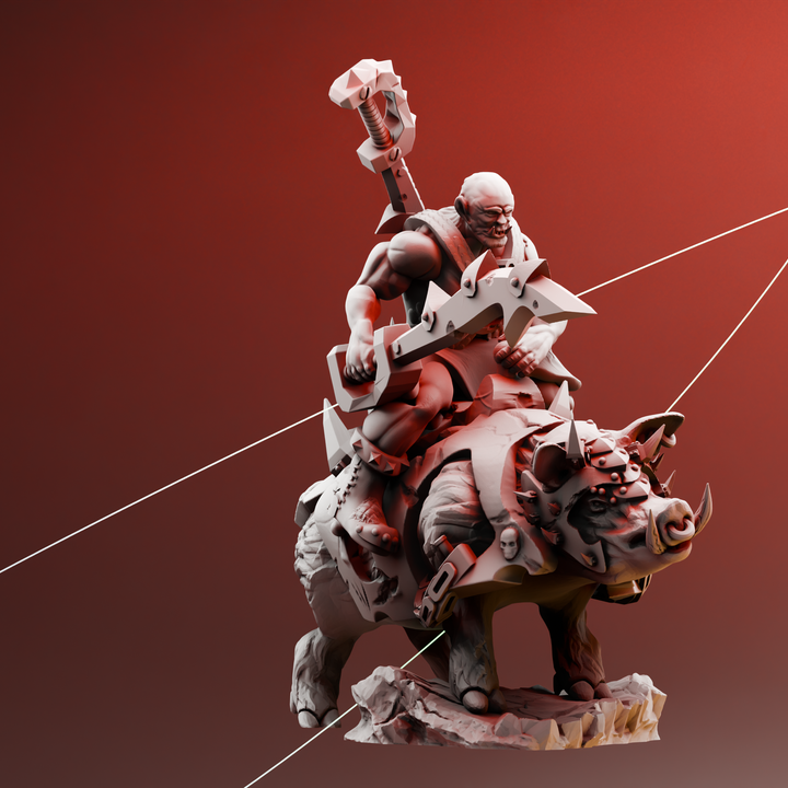 3D Printable Orc war boss riding a war boar - fantasy tabletop ...