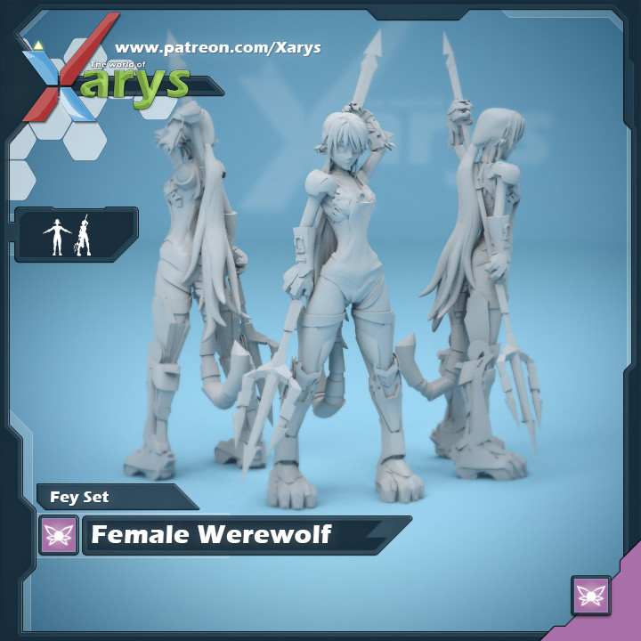 3D Printable Female Werewolf by Xarys Games