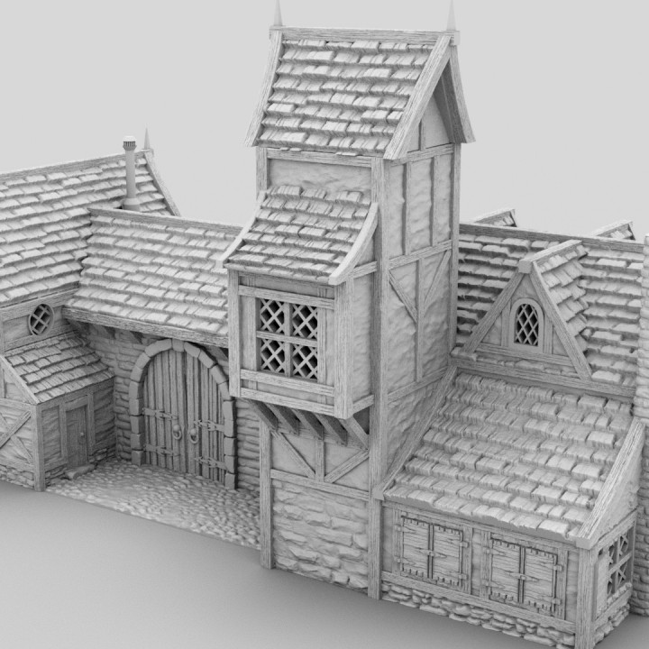 3D Printable Medieval Coaching Inn by Black Magic Pixels