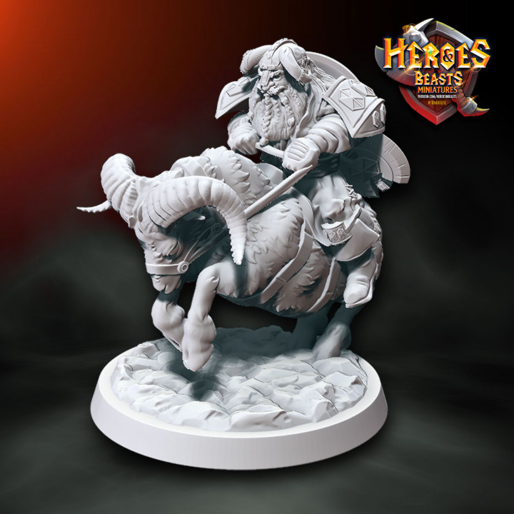 3D Printable DWARF RAM RIDER by Heroes and Beasts