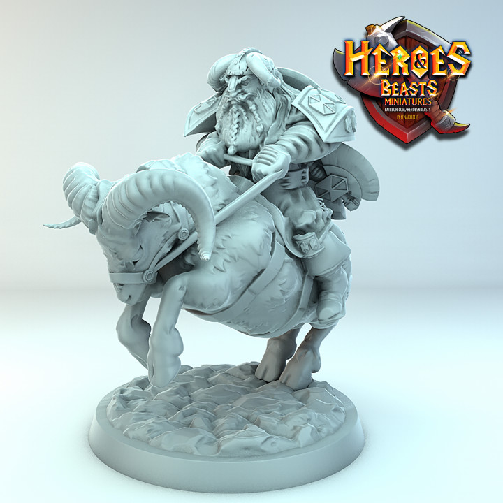 3D Printable DWARF RAM RIDER by Heroes and Beasts