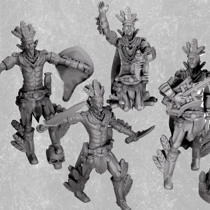 3D Printable Aztec warriors and bard miniatures by Lex Addams