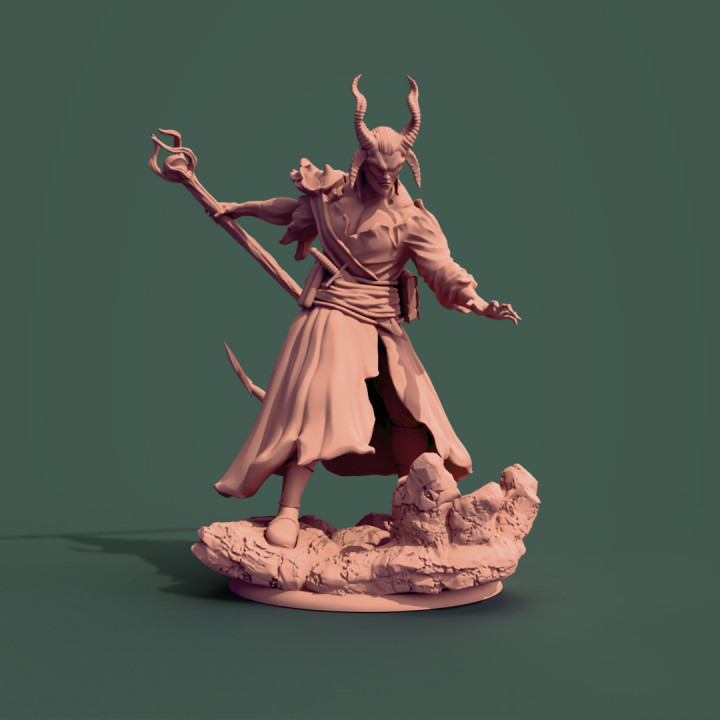 3D Printable Tiefling Wizard by clynche art