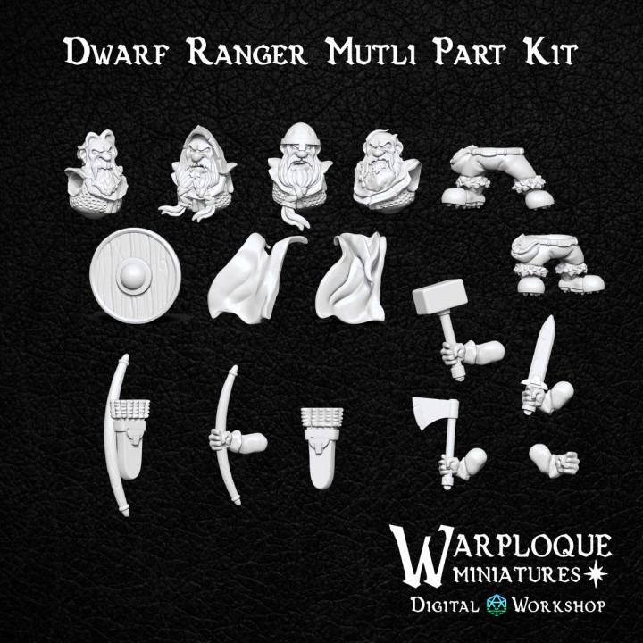 3D Printable Dwarf Ranger Multi Part Kit by Warp Miniatures