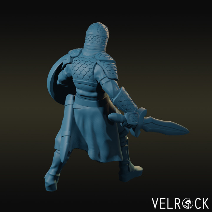 3D Printable Town Guard with Sword and Shield by Velrock Art Miniatures