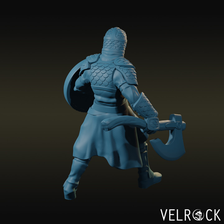 3D Printable Town Guard with Axe and Shield by Velrock Art Miniatures
