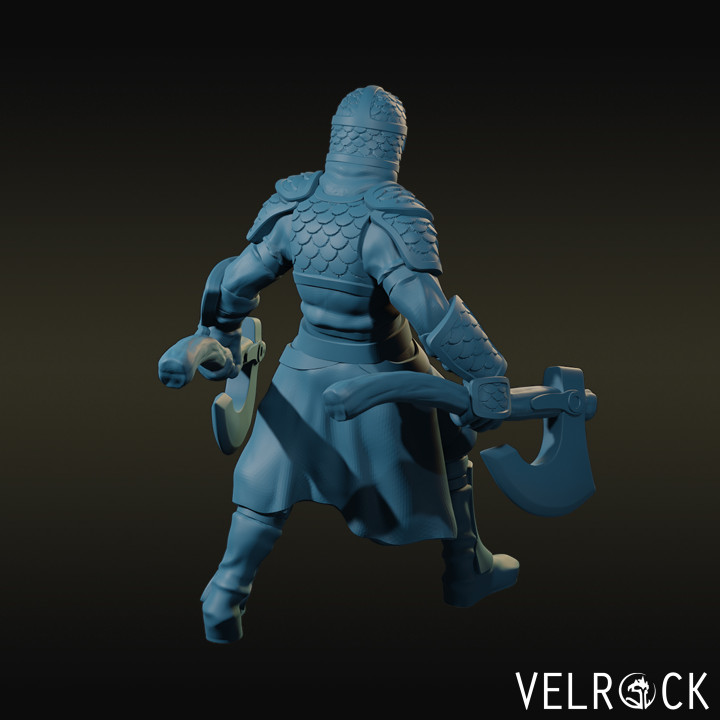 3D Printable Town Guard with Axes by Velrock Art Miniatures