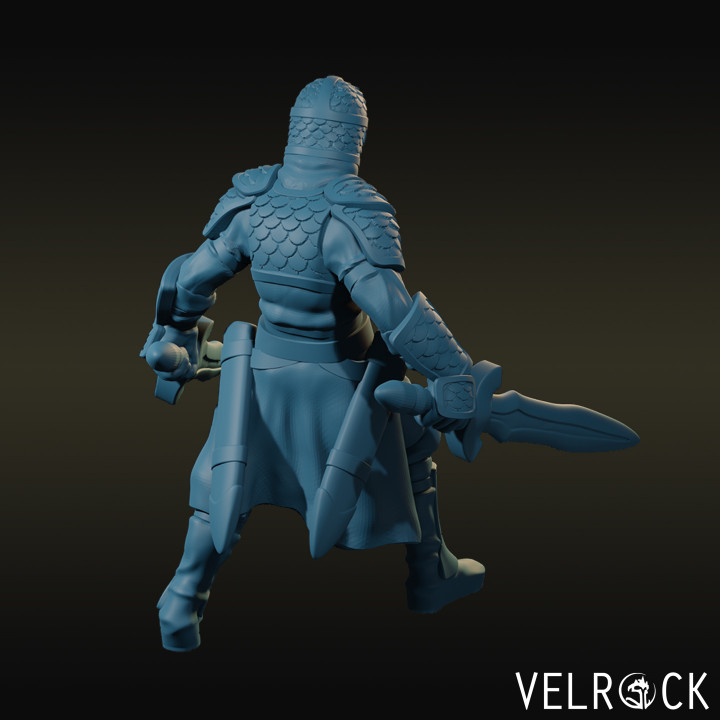 3D Printable Town Guard with swords by Velrock Art Miniatures
