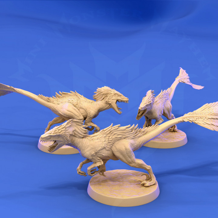 3D Printable Feathered Raptor (running attack pose) by Mini Monster Mayhem