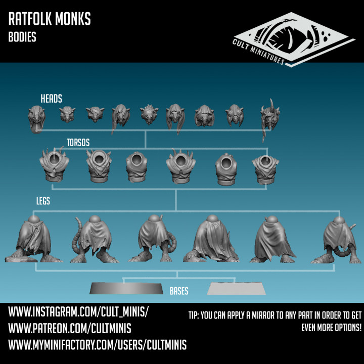 3D Printable Ratfolk Monks regiment + Plague Mage by Cult Miniatures